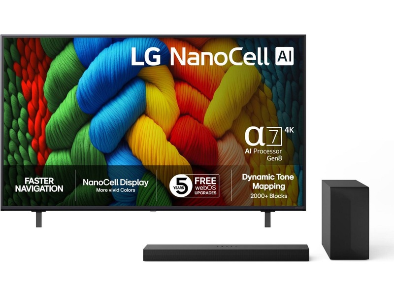 LG 50'' Nano AI 4K 50NANO80A (2025) + Soundbar - 50 - 59 tommer TV ...